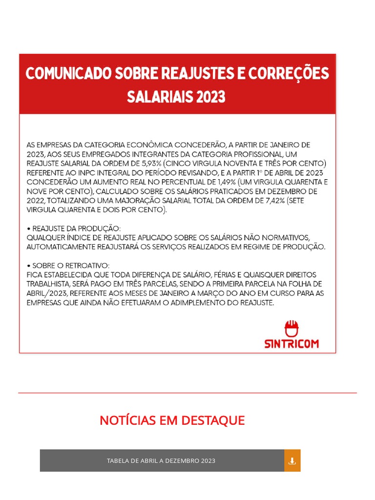 Comunicado Reajuste Dissidio.2023 | PDF
