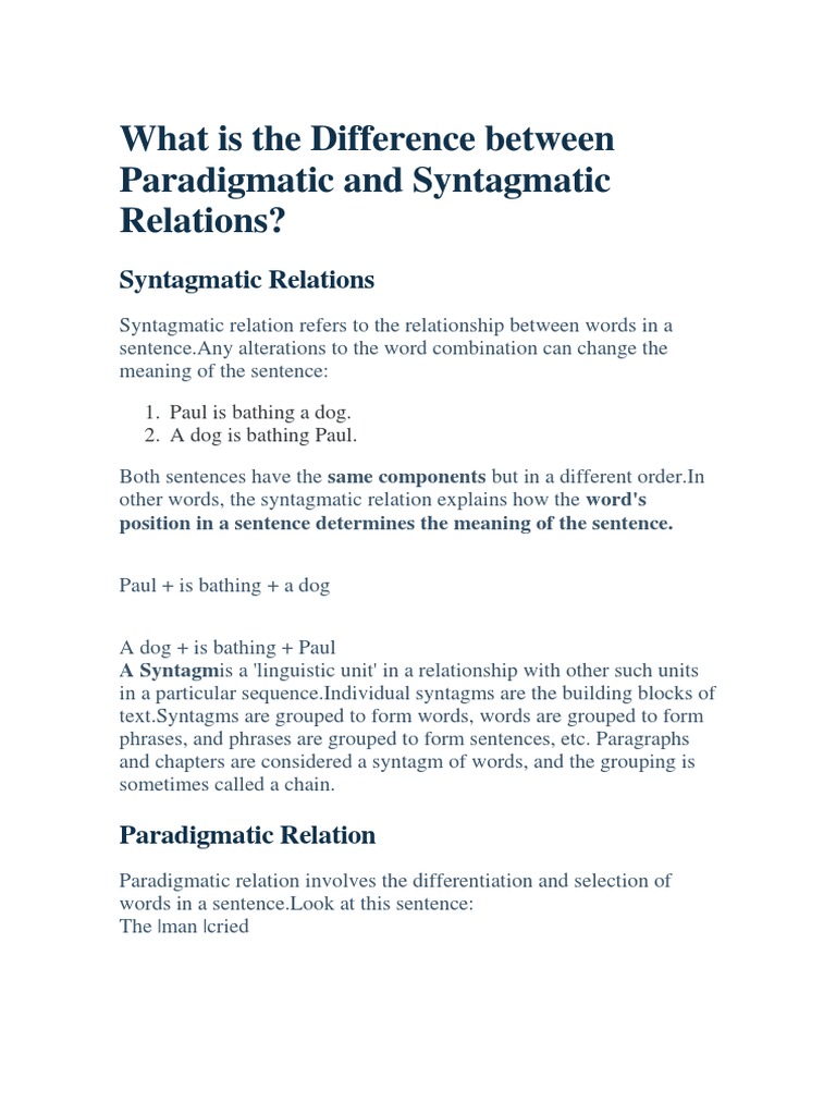 What Is The Difference Between Paradigmatic and Syntagmatic Relations ...