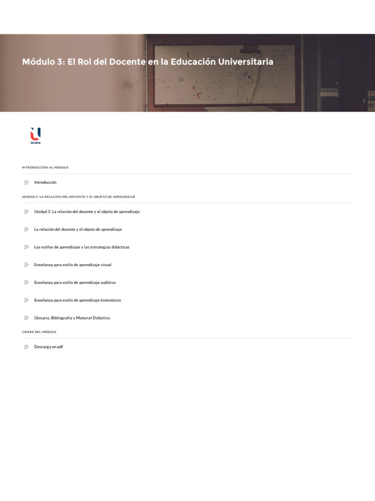 Módulo 3 El Rol Del Docente en La Educacion Universitaria | PDF | Enseñando | Aprendizaje