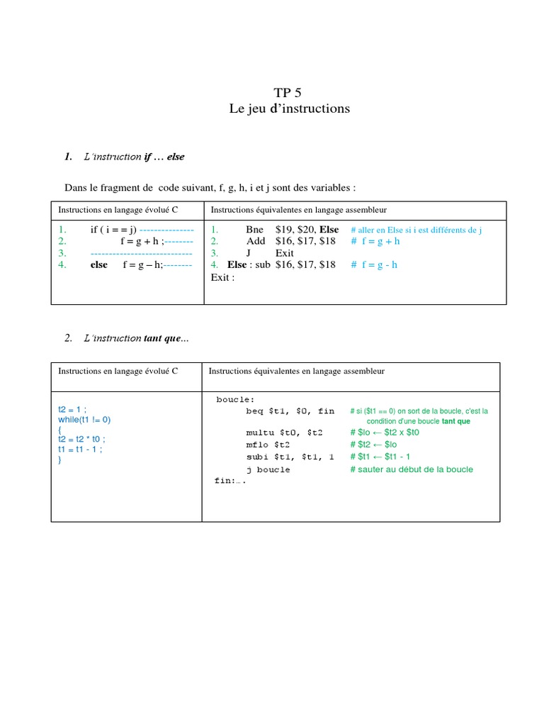 TP5 Les Instructions Corrigé | PDF