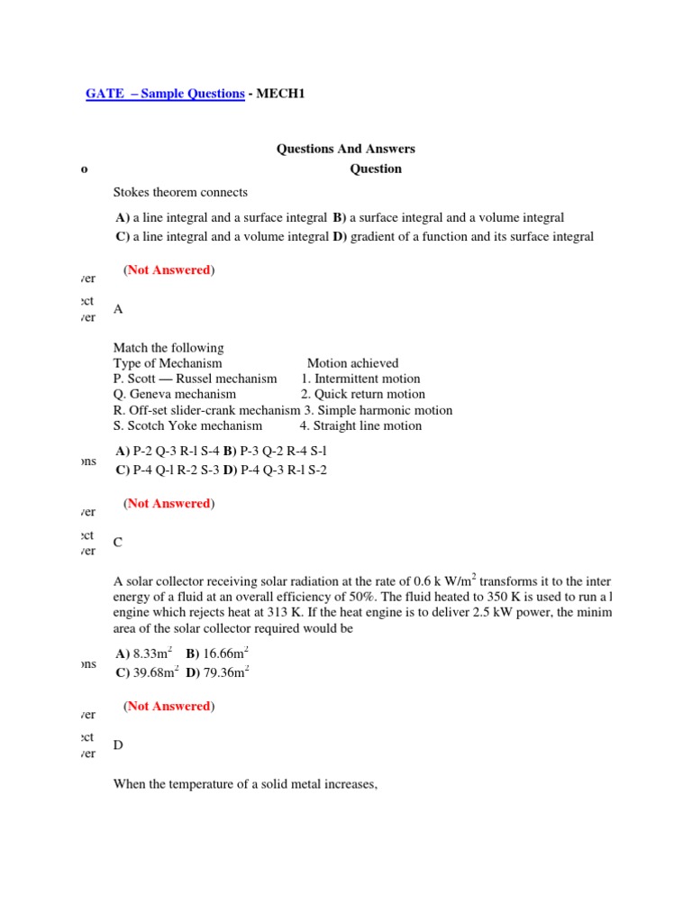 GATE Mechanical Engineering Sample Questions | PDF | Technology ...