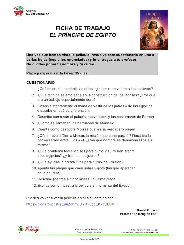 Ficha - de - Trabajo - El - Príncipe - de - Egipto 1 | PDF