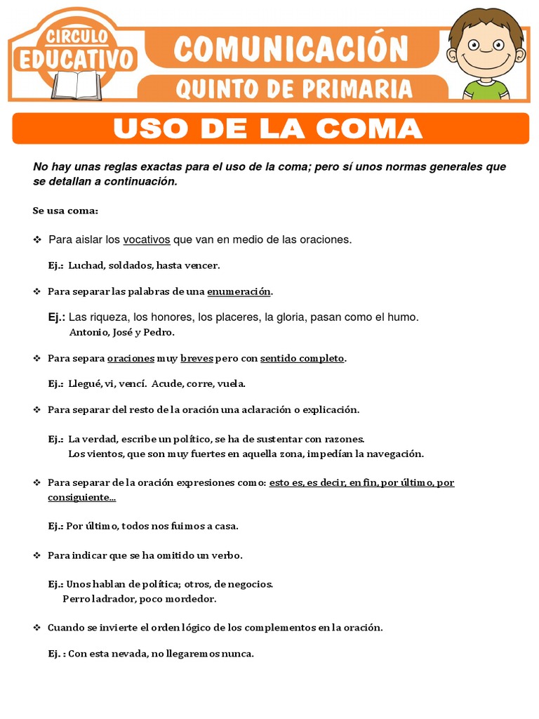 Ejercicios de Uso de la Coma para Primaria | PDF