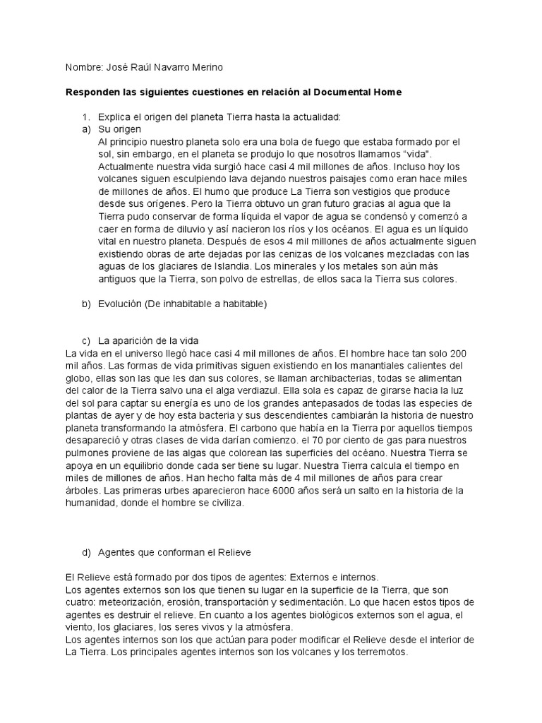 Tarea Documental HOME | PDF | Agua | Homo Sapiens