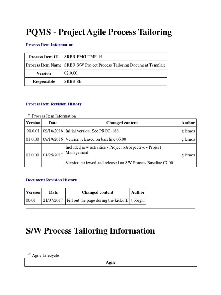 PQMS - Project Agile Process Tailoring | PDF | Agile Software Development | Verification And ...