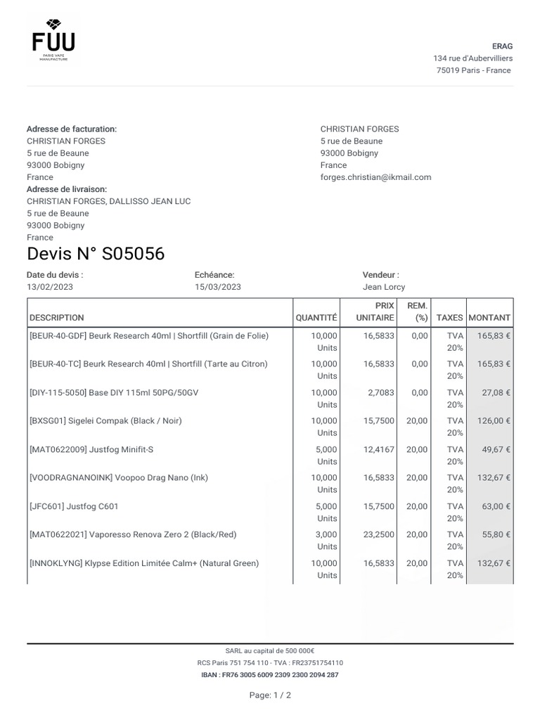 Devis pour produits Beurk et accessoires | PDF | Taxe sur la valeur ...