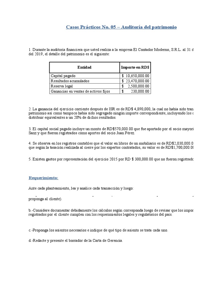 Caso Practica No. 05 | PDF | Dividendo | Auditoría financiera
