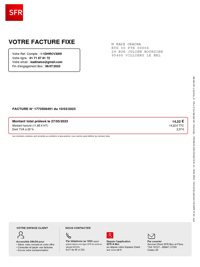SFR Facture 0r | PDF | Taxe sur la valeur ajoutée | Chiffre d'affaires