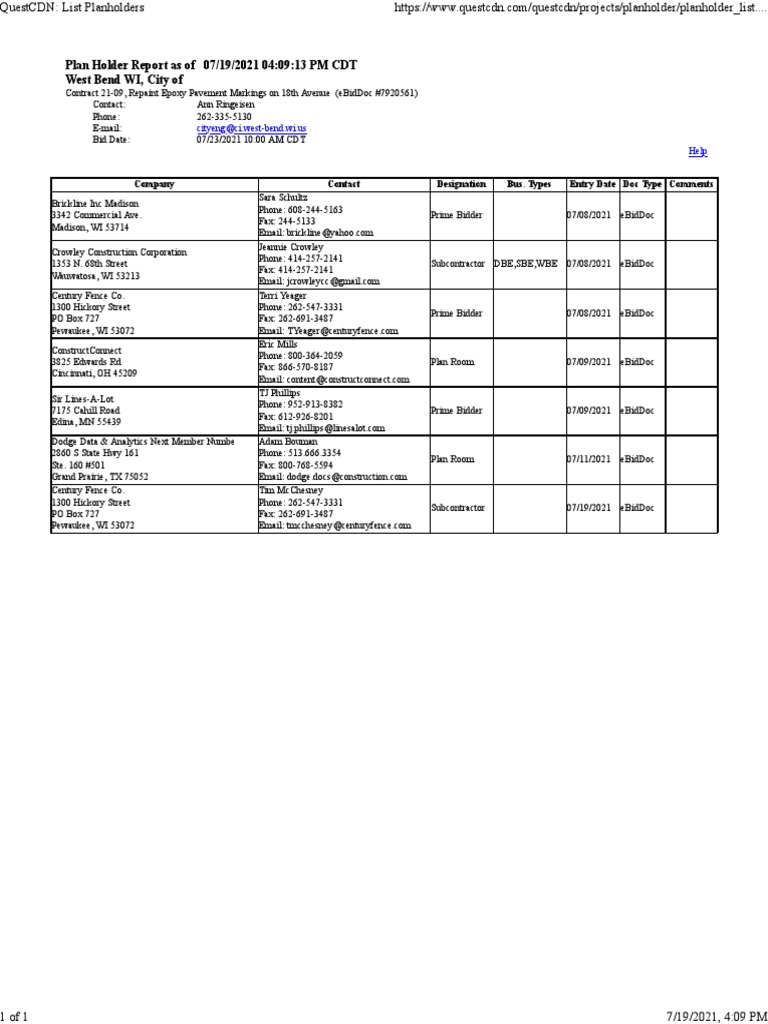 C21-09 Plan Holders List - 2021-07-19 | PDF