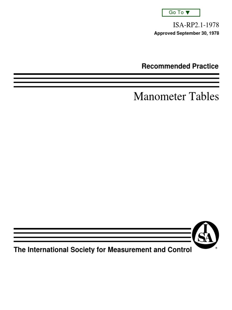 Manometer Tables: Recommended Practice | PDF | Pressure Measurement ...