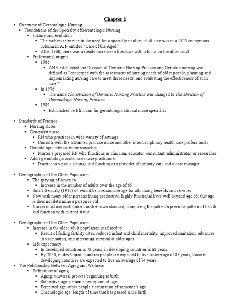 Gerontologic Nursing Overview | PDF