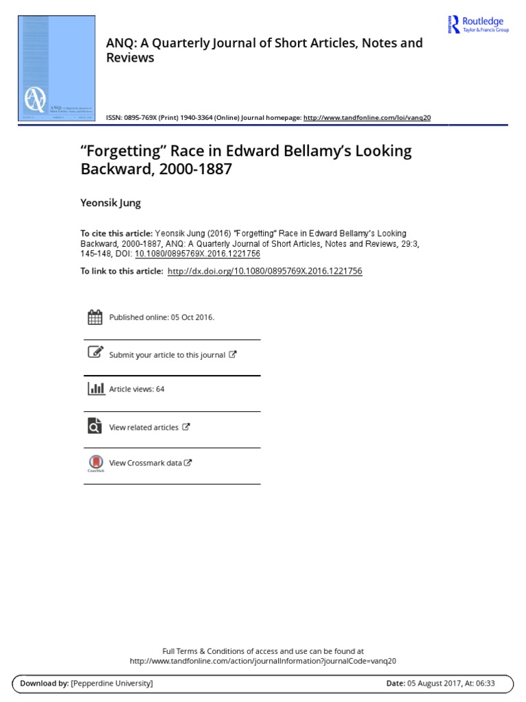 "Forgetting" Race in Edward Bellamy's Looking Backward, 2000-1887 ...