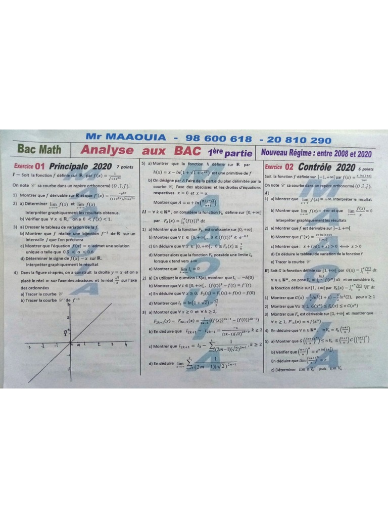 Analyse Aux Bac Math - 1ère Partie (Énoncé) | PDF