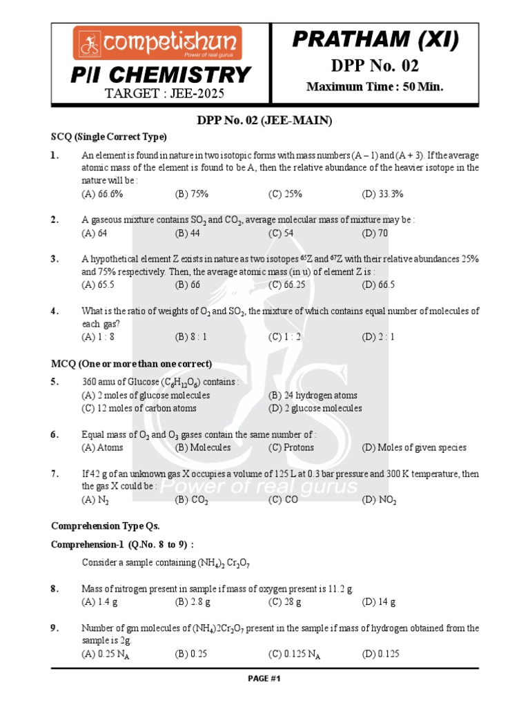 DPP 02 | PDF | Mole (Unit) | Atoms