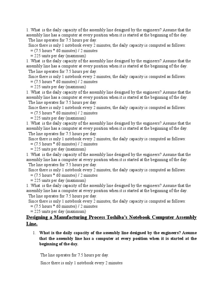 Designing A Manufacturing Process Toshiba's Notebook Computer Assembly ...