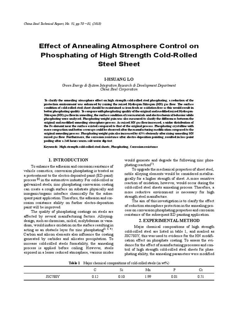 Atmosphere Control On Phosphating of High Strength Cold-Rolled Steel ...
