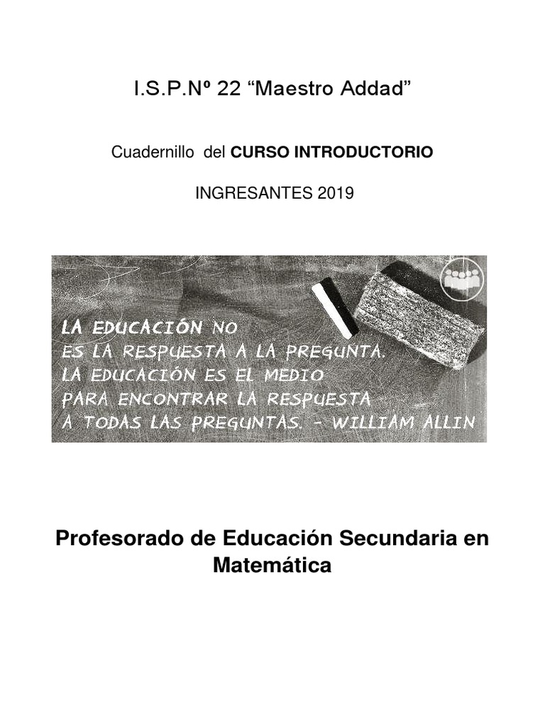 Cuadernillo Curso Introductorio Prof - Matematica 2019 | PDF | Números ... Cuadernillo Curso Introductorio Prof - Matematica 2019 | PDF | Números ...