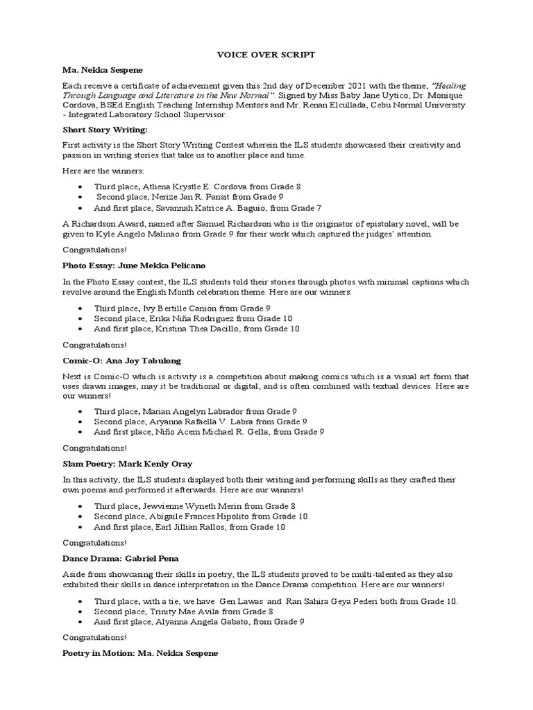 Voice Over Script | PDF | Performing Arts | Entertainment