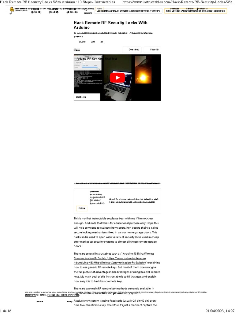 Hack Remote RF Security Locks With Arduino | PDF | Arduino | Operating ...