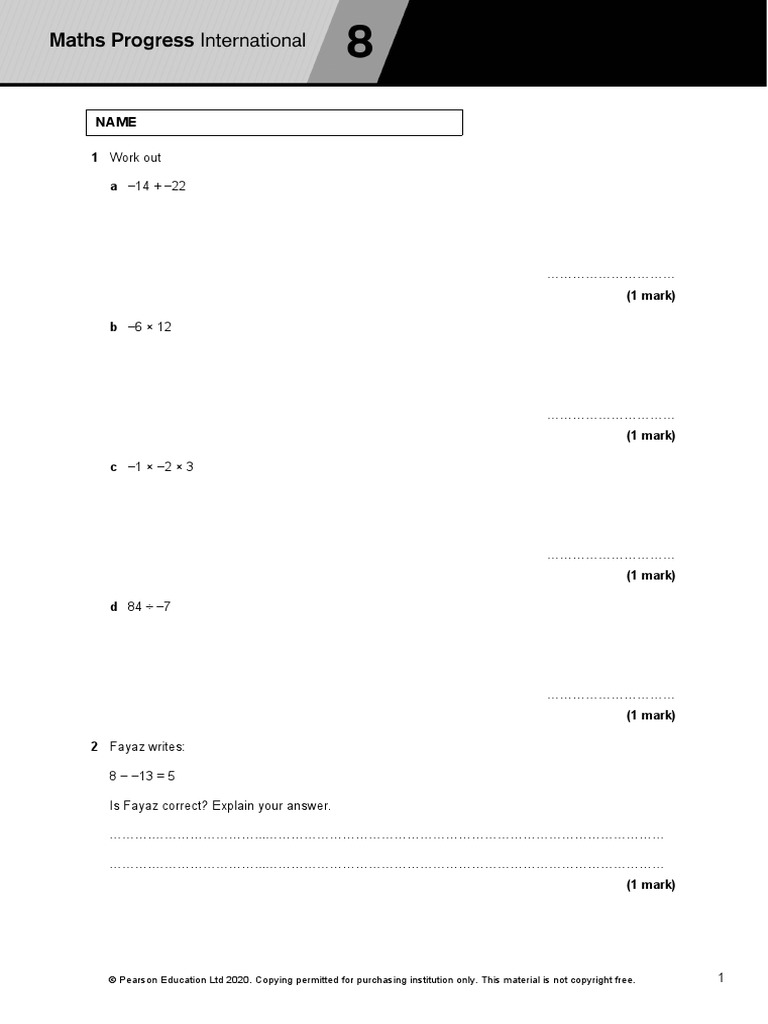 Mathsprog Int Pa Y8 U01 Test | PDF | Copyright Law | Freedom Of ...
