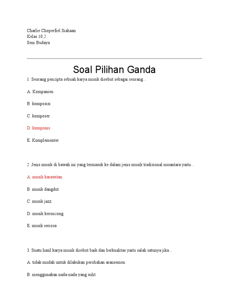Xontoh Soal SBK Kelas 10 | PDF | Seni