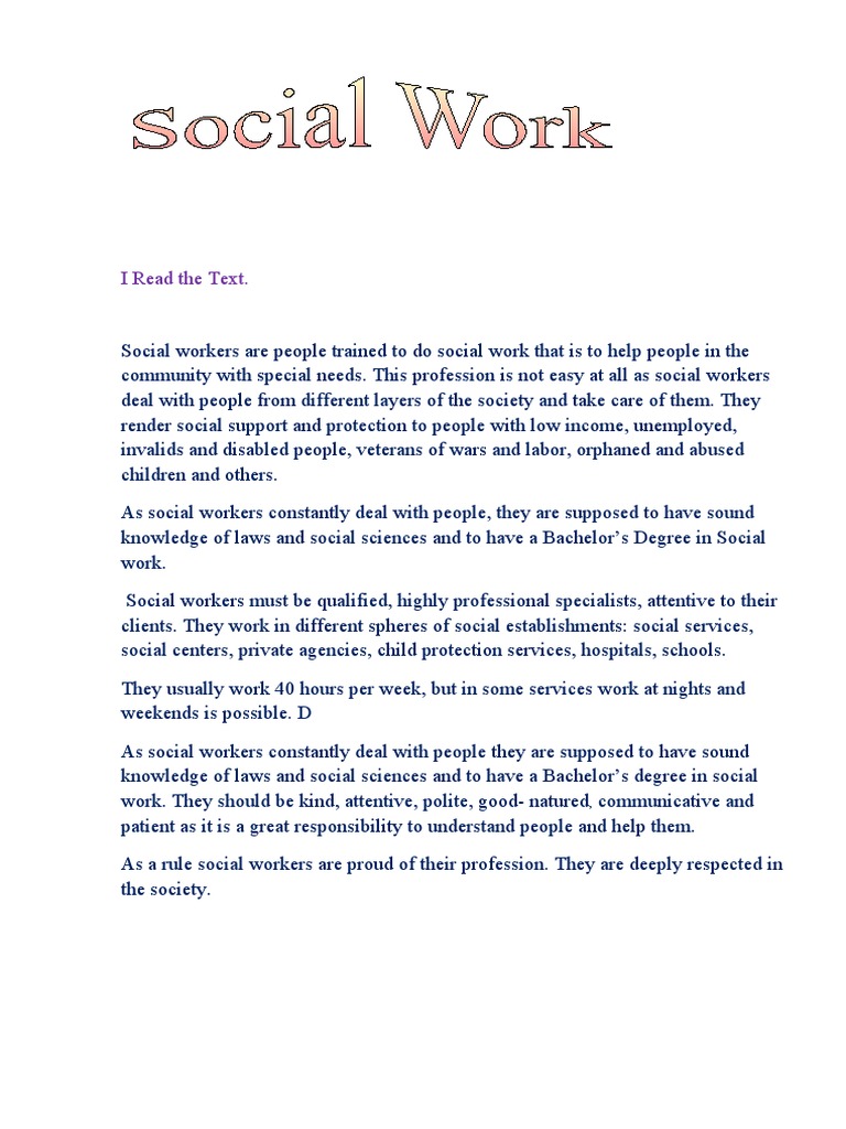 Social Work Reading Comprehension Exercises - 91315 | PDF | Social Work ...