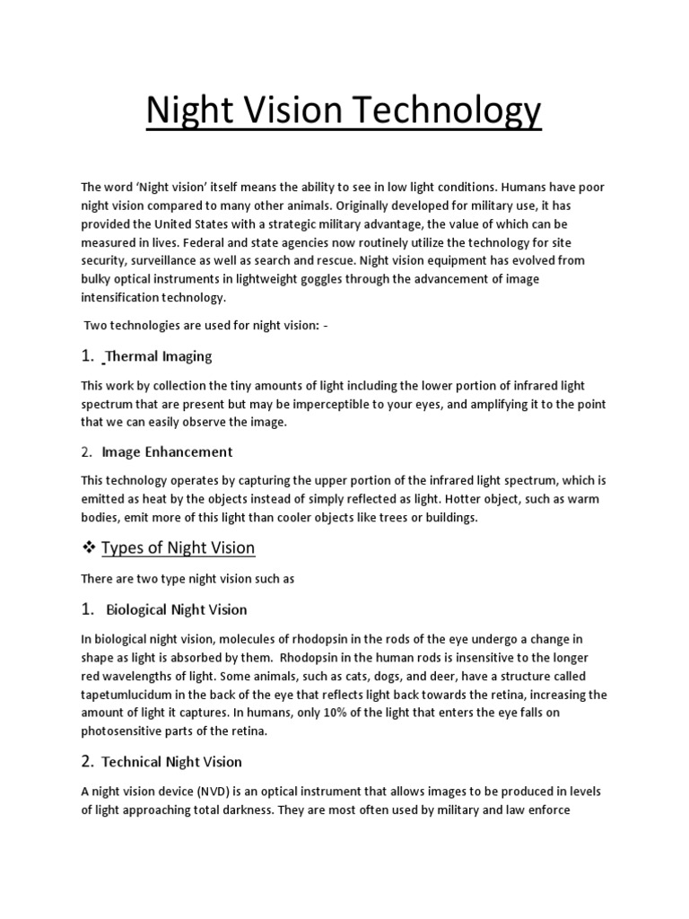 Night Vision Technology | PDF | Thermography | Infrared