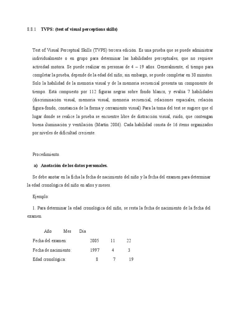 Guia de Utilizacion Del Test TVPs | PDF | Memoria | Cognición