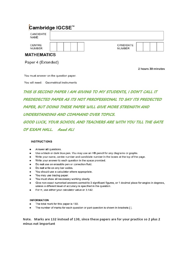 Pre Igcse Math Paper 4 Pdf