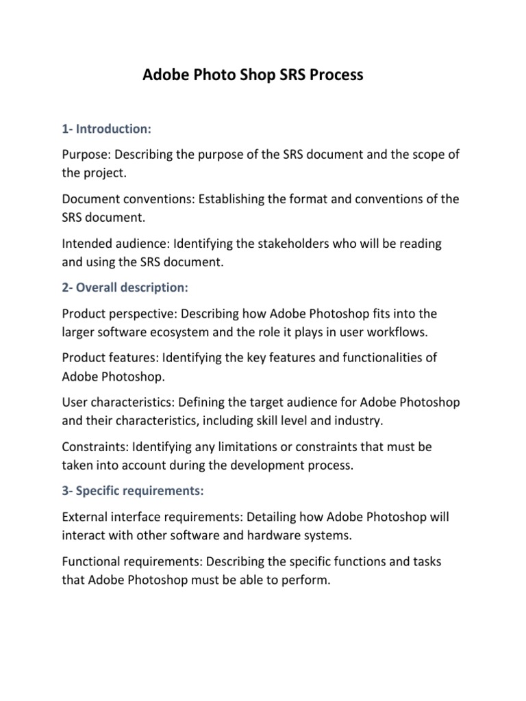 Adobe Photoshop SRS Overview | PDF | Use Case | Software Testing
