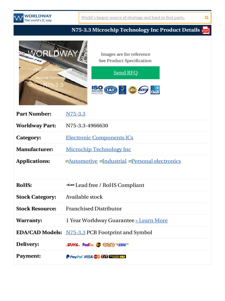 N75-3.3 Microchip Technology Inc Product Details: Part Number: Worldway ...