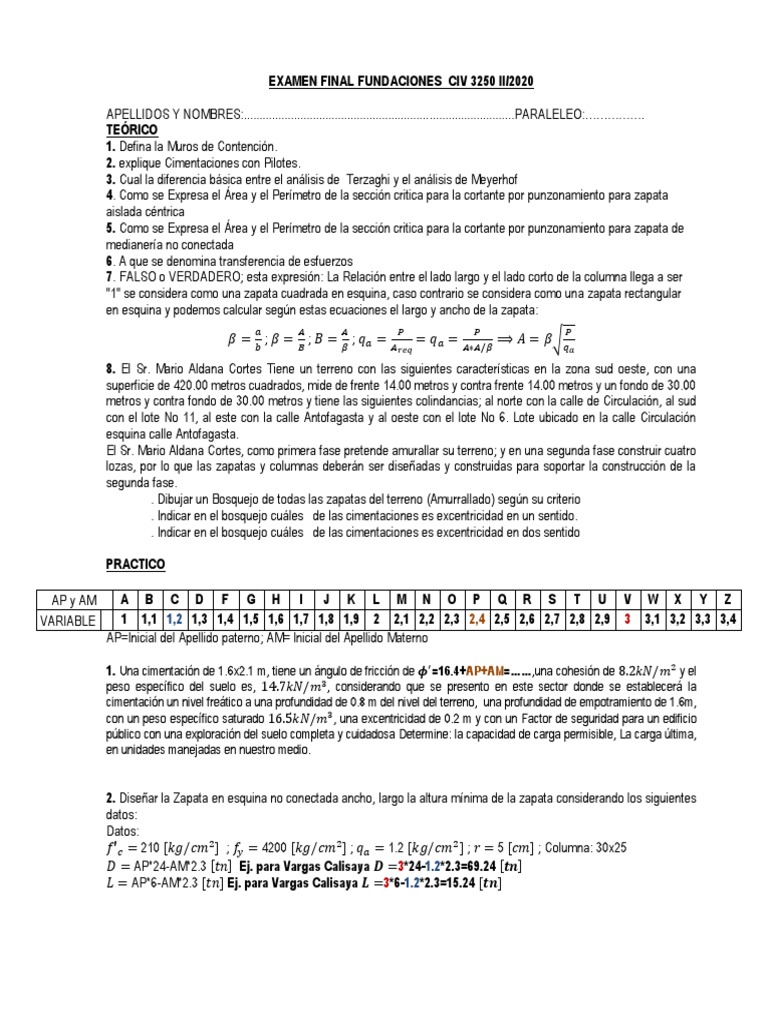 Examen Final de Fundaciones Civ 3250 II-2020 | PDF Examen Final de Fundaciones Civ 3250 II-2020 | PDF
