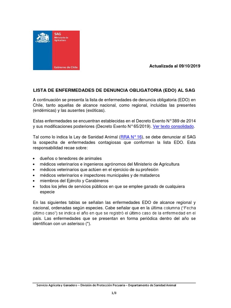 Enfermedades Denuncia Obligatoria Sag 9-10-2019 | PDF