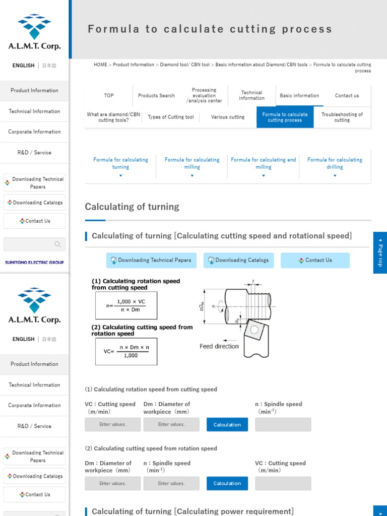 Formula To Calculate Cutting Process | PDF | Velocity | Metalworking