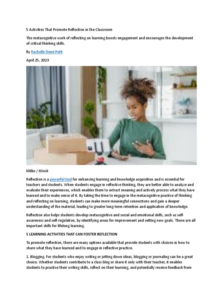 Enhancing Classroom Reflection Practices | PDF | Learning | Reflective ...