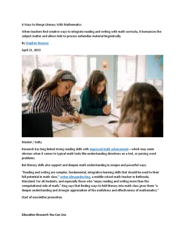 Integrating Literacy in Math Education | PDF | Mathematics | Literacy