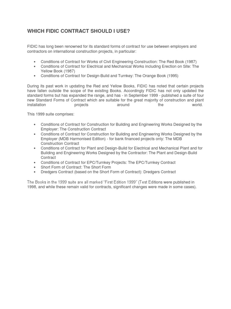 Choosing the Right FIDIC Contract | PDF | Employment | Business