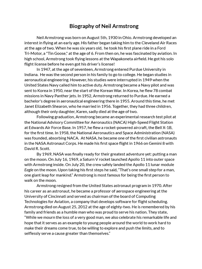 Reading Comprehension Text_ Neil Armstrong | PDF | Neil Armstrong ...