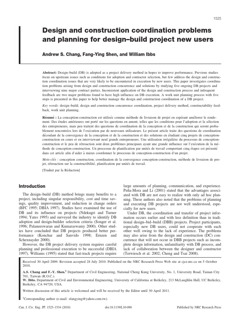 Design and Construction Coordination Problems and Planning For Design ...