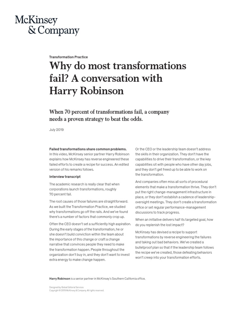 Why Do Most Transformations Fail? A Conversation With Harry Robinson | Download Free PDF | Mc ...