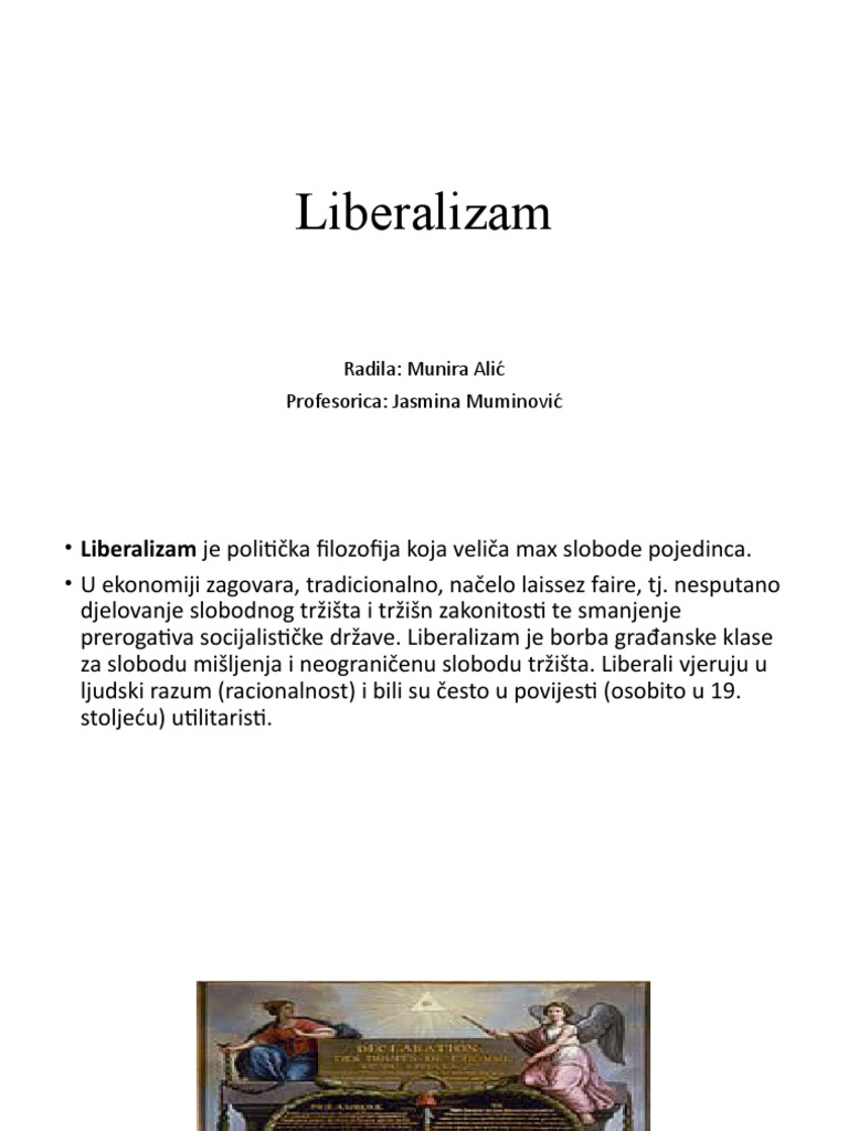 Liberalizam: Radila: Munira Alić Profesorica: Jasmina Muminović | PDF