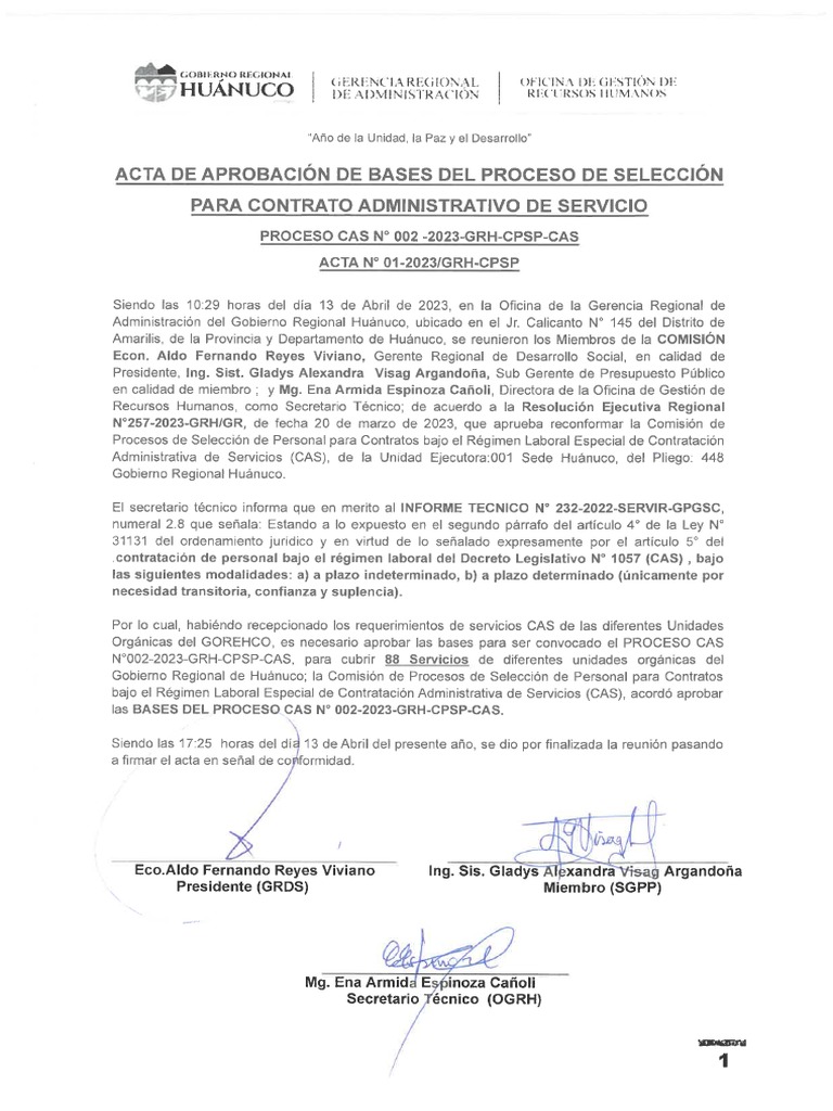 Acta de Aprobacion Del Proceso Cas | PDF