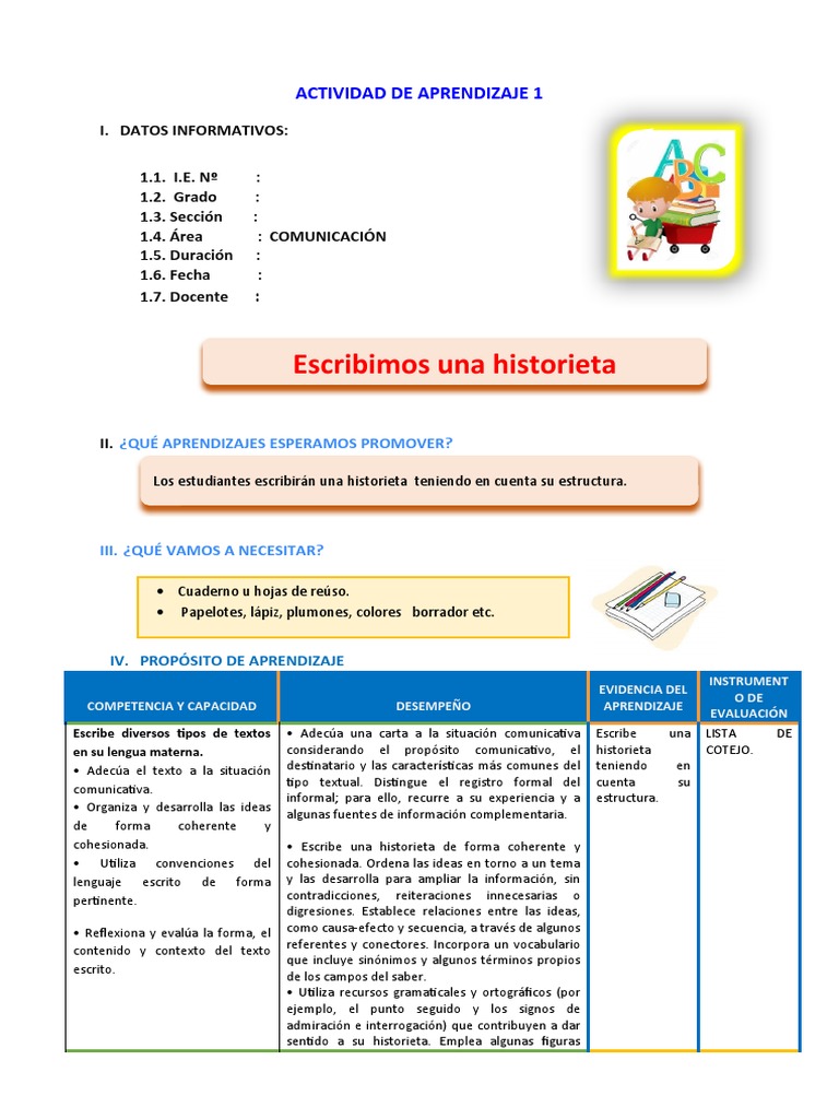 SESION Escribimos Una Historieta | PDF