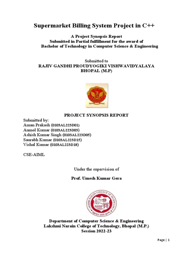 Supermarket Billing System Project in C++: Submitted To | PDF | C++ ...