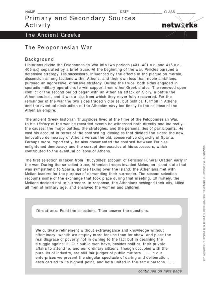 Workheet | PDF | Peloponnesian War | Thucydides