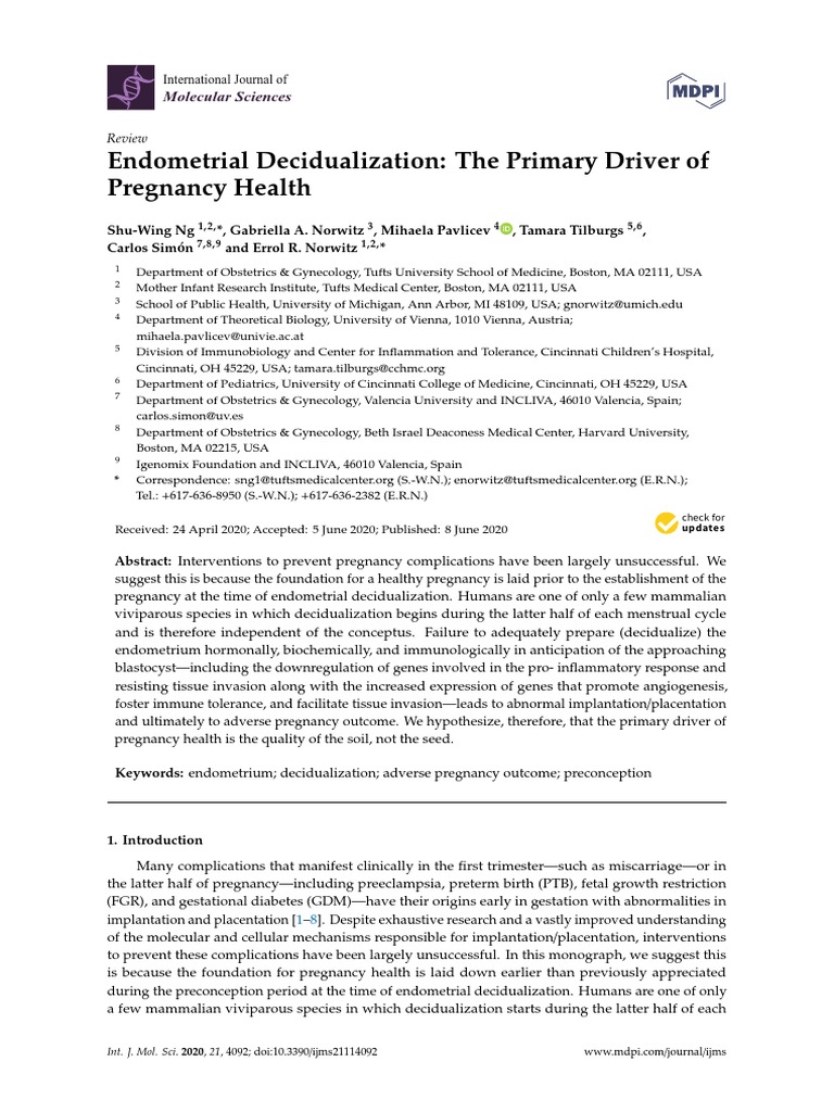 Endometrial Decidualization The Primary Driver Of Pregnancy Health Pdf Menstrual Cycle