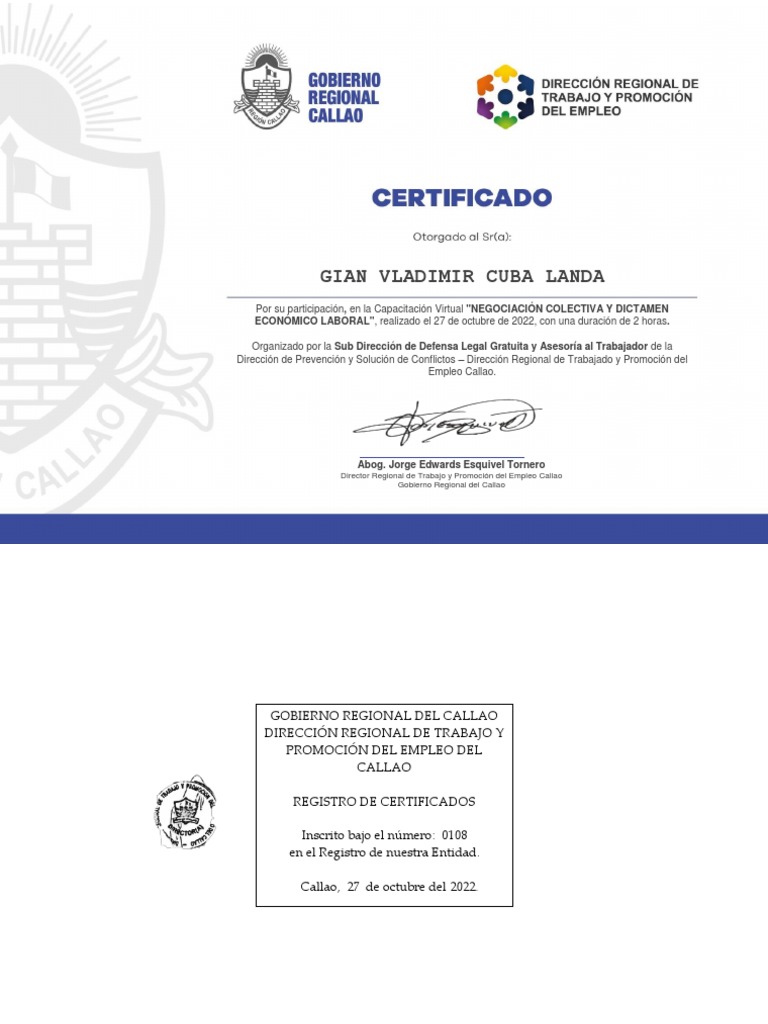 Certificado - Codigo N°-108 | PDF