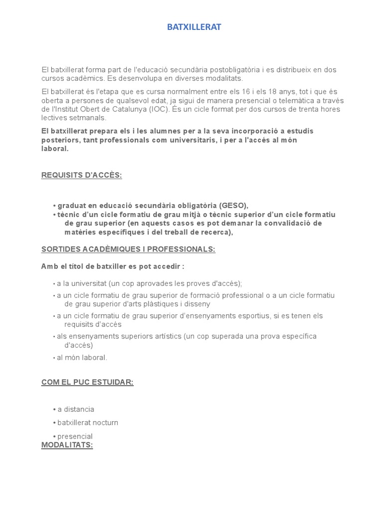 Presentació Batxillerat | PDF