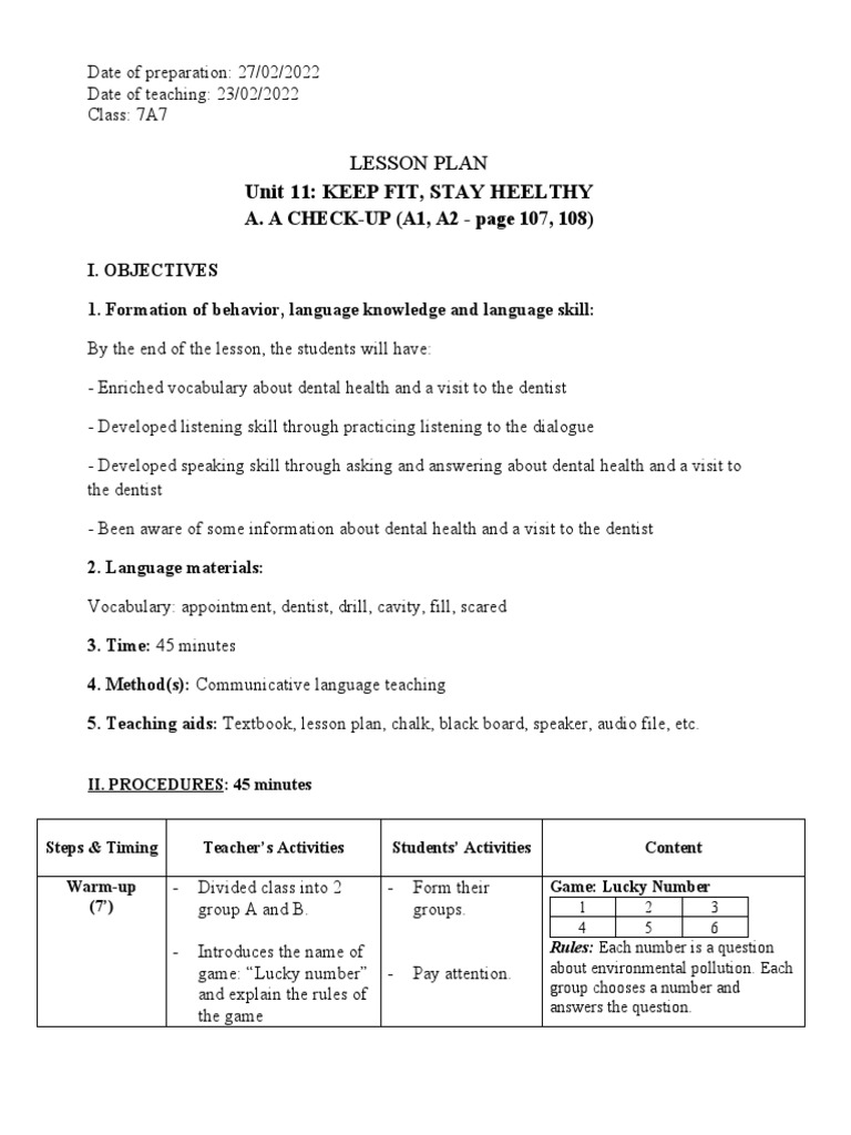Giáo án thực tập | PDF | Dentist | Lesson Plan