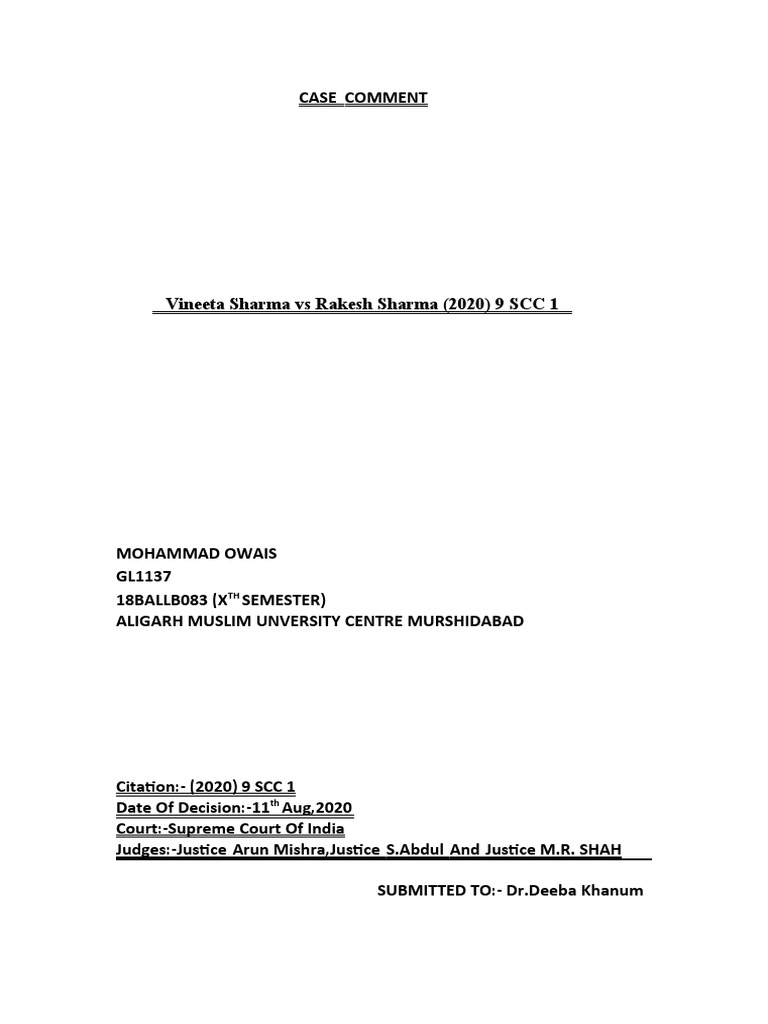 Case Comment | PDF | Judgment (Law) | Supreme Court Of India